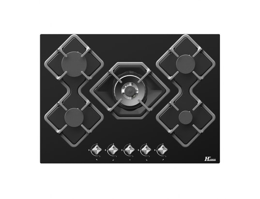 Table de cuisson 5 foyers gaz encastrée 70 cm – verre noir - htgk5vn HUDSON