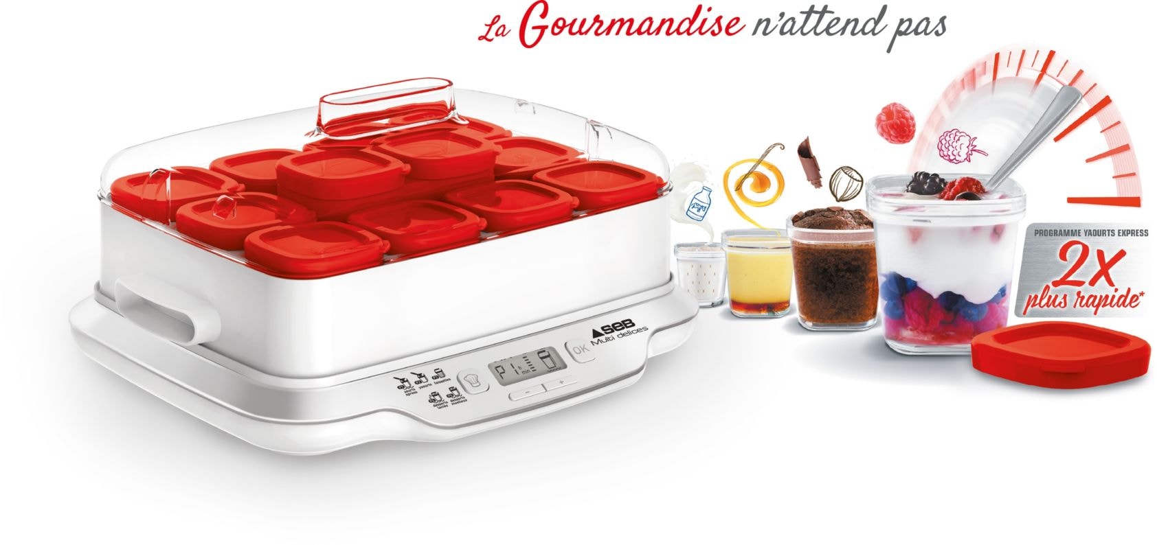 SEB Multidelices Express 12 pots Rouge Pas Cher - Yaourtière ...