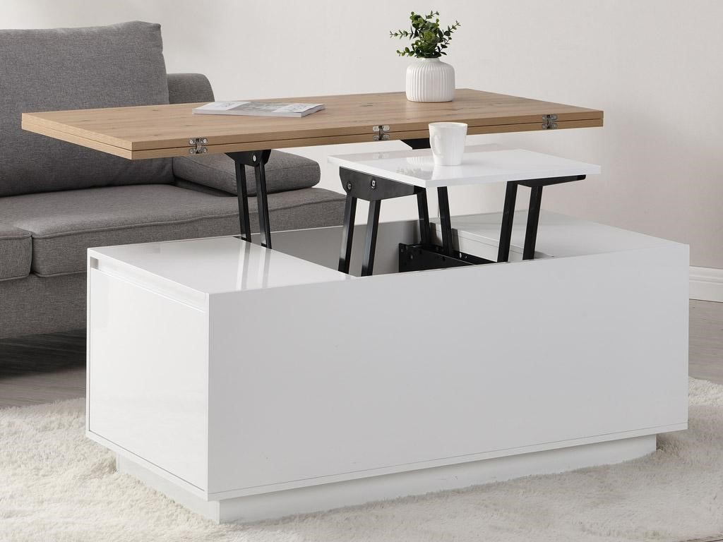 Table basse extensible avec 2 plateaux relevables et 2 tiroirs - mdf et ...