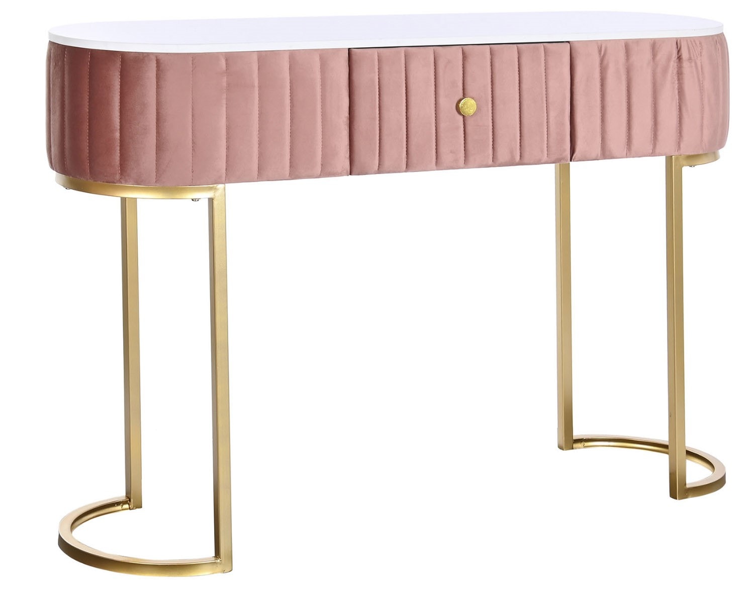 Table console en velours rose et métal doré PEGANE
