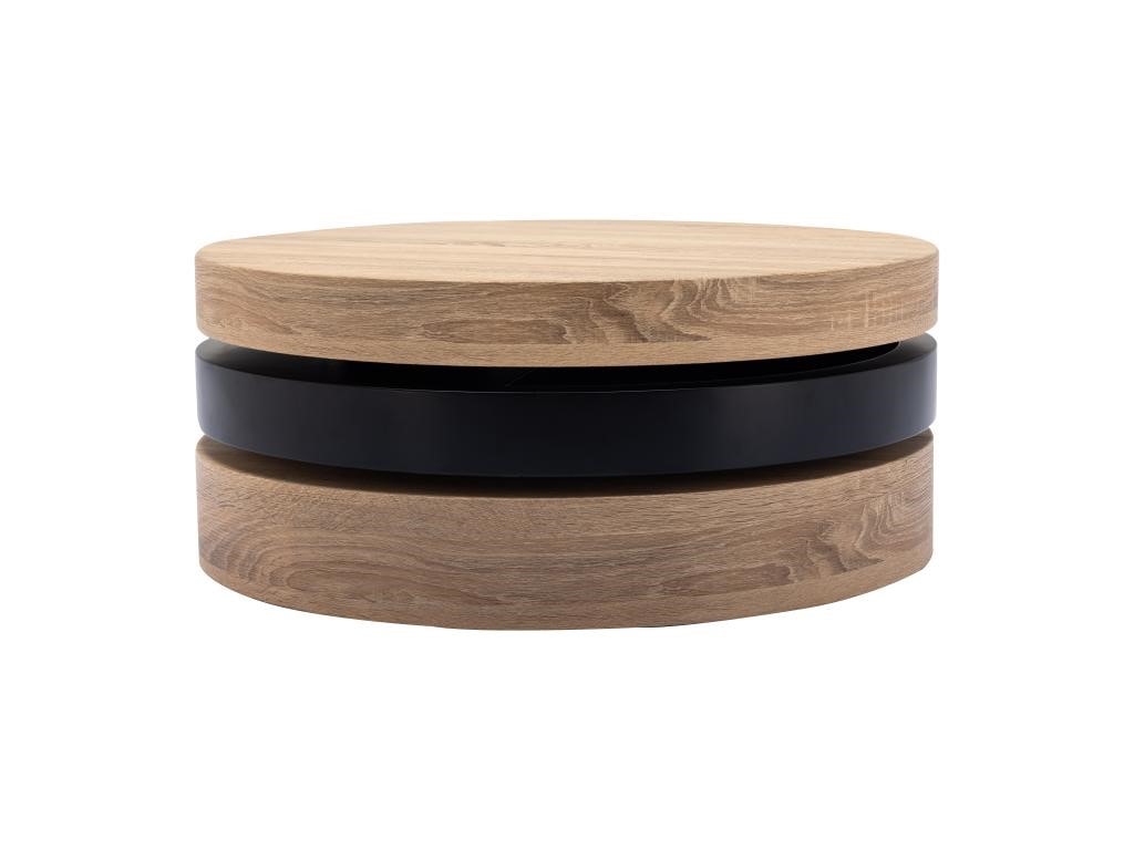 Table basse pivotante ronde avec 1 niche en mdf - noir et naturel clair ...