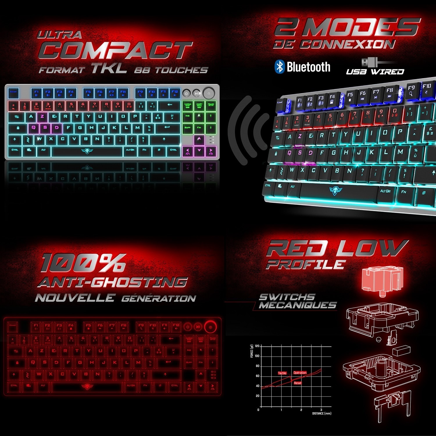 Clavier gamer sans fil xpert k1300 compact tkl mécanique rgb avec chassis alu compatible ...