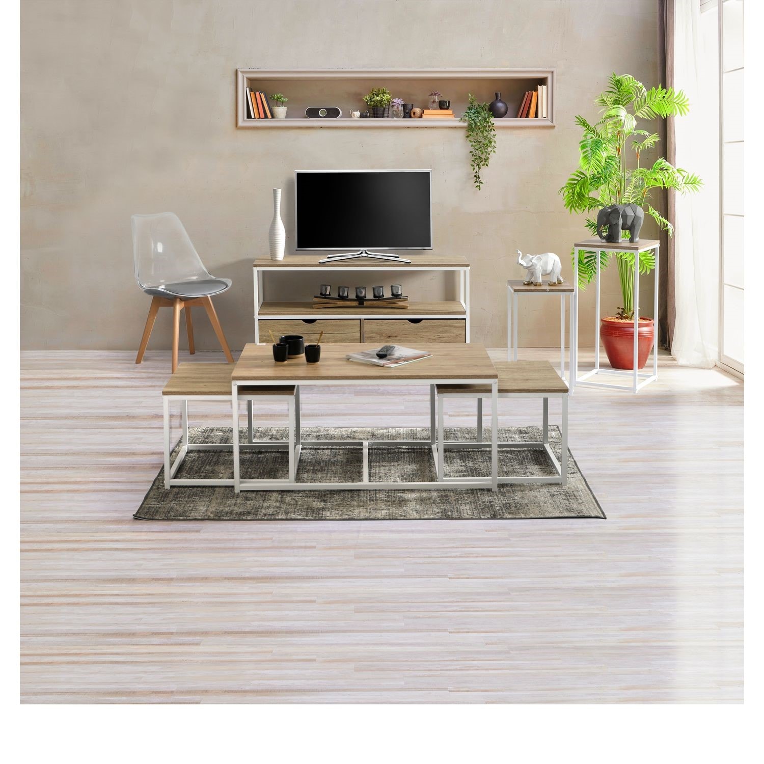 Trio de tables basses la casa blanca en bois et métal - marron et blanc ...