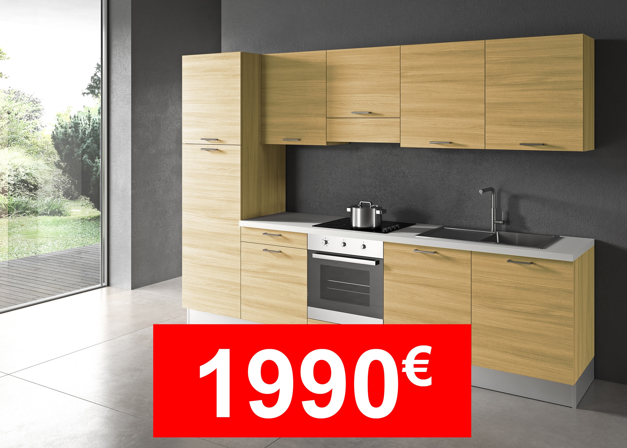 Pack Cuisine NEWFORM Raffaello bois clair 300 cm + électroménager Pas ...