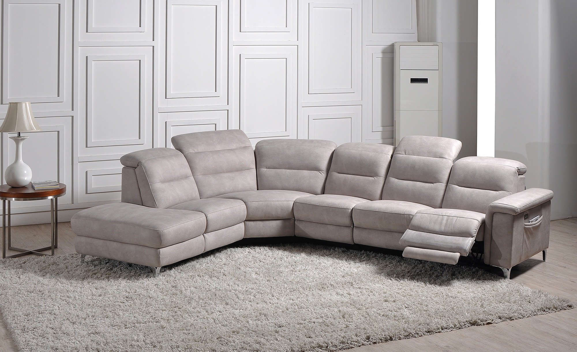 Canapé microfibre UB DESIGN Costa 5 places + pouf 1 relax gauche gris ...