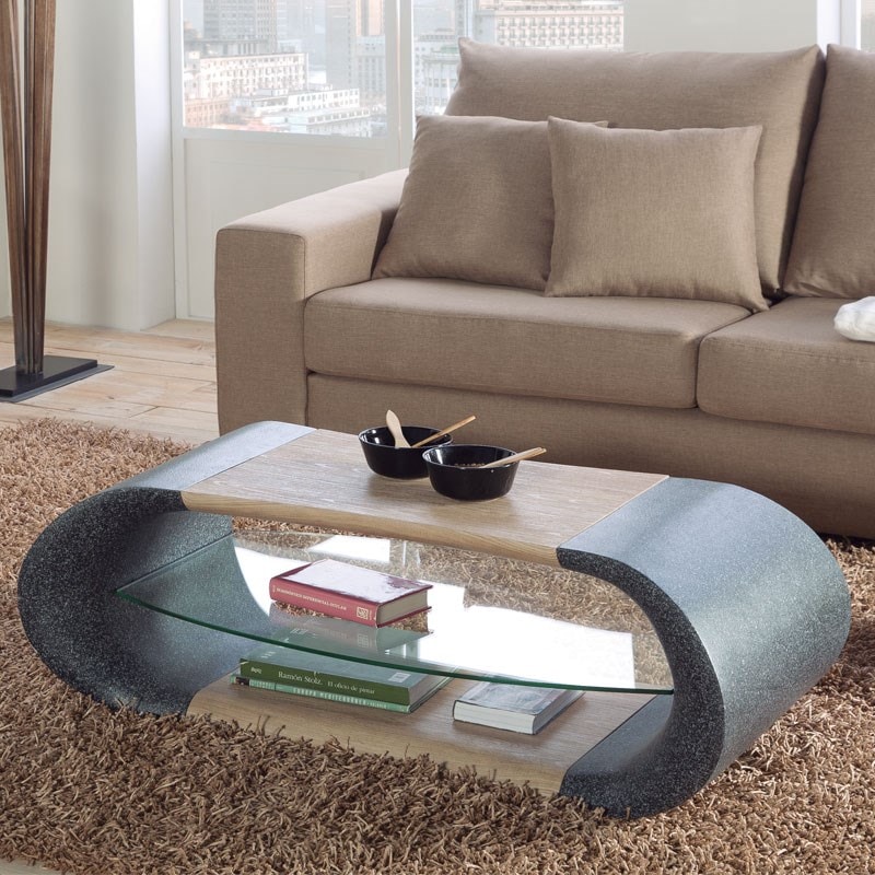 Table basse design effet granit et bois VALERIE NOUVOMEUBLE