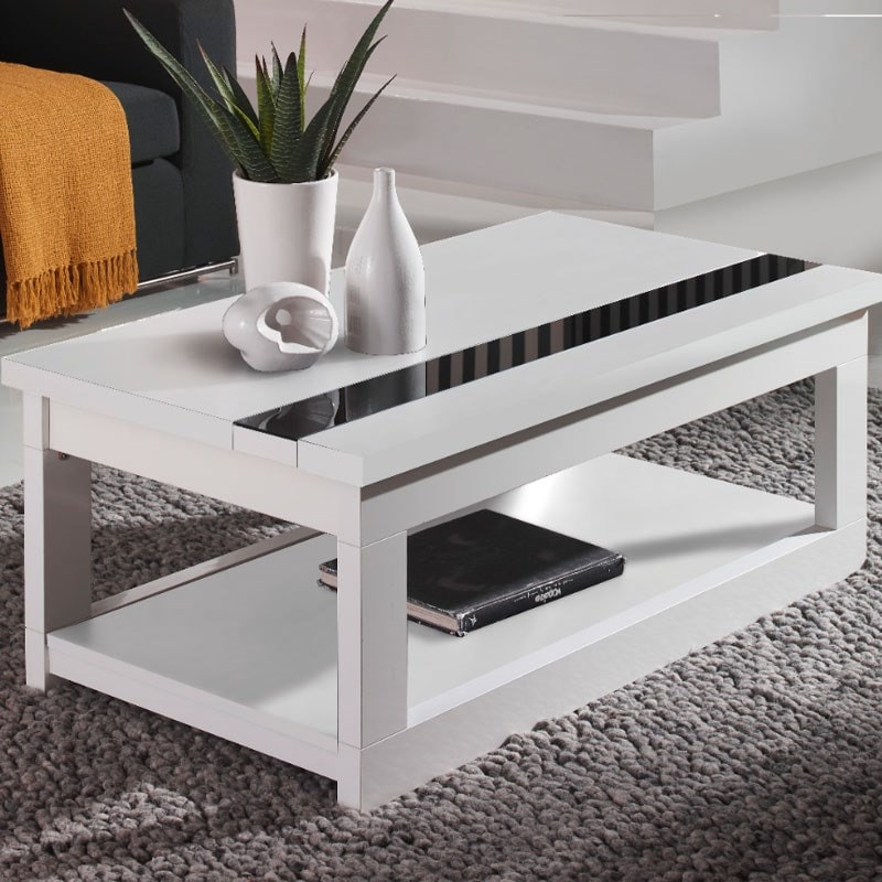 Table basse relevable design blanche MONTREAL 3 NOUVOMEUBLE